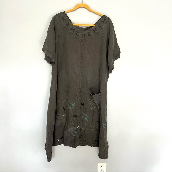 Blue Fish | Dresses | Blue Fish Hand Painted Gray Linen Dress Plus Size ...
